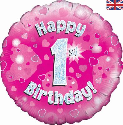 Oaktree 18" Happy 1st Birthday Pink Holographic - Northwest Greetings ...