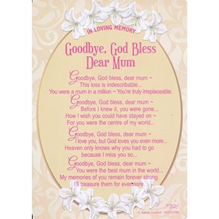 Goodbye God Bless Mum - XY3539B - Northwest Greetings / Balloon World