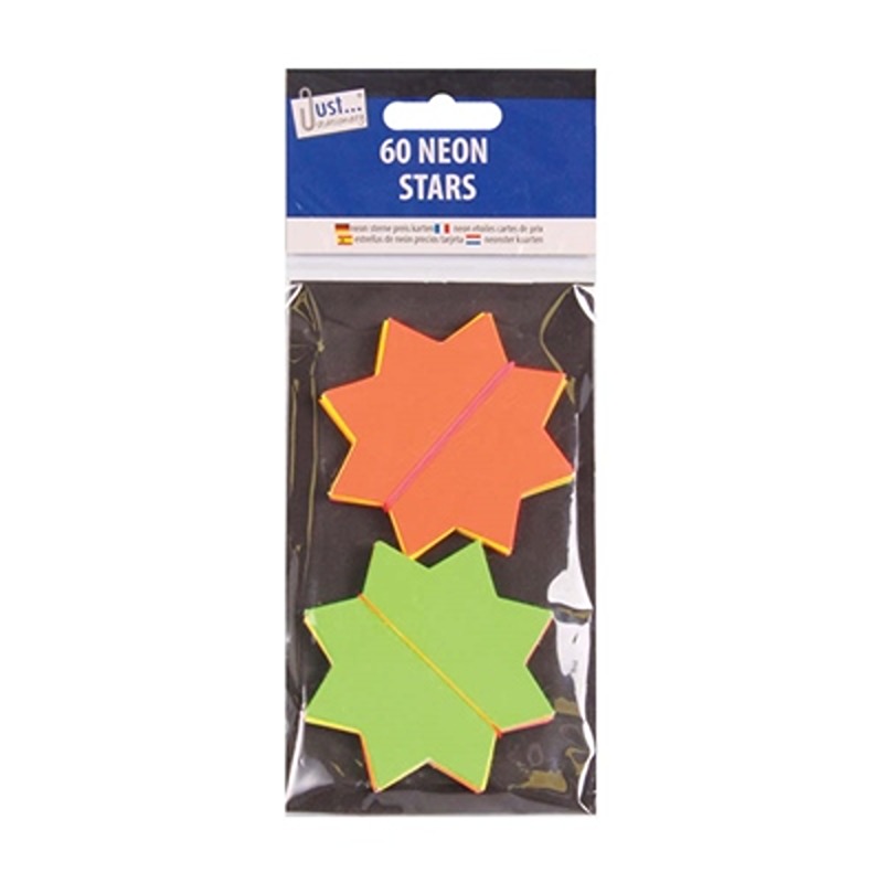 60 Fluorescent Stars 7.5 x 7.5cm - 6220 - Northwest Greetings / Balloon ...