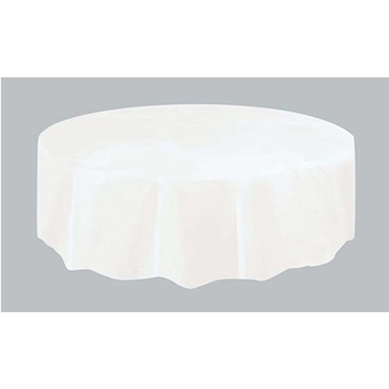 White Solid Round Plastic Table Cover 84" - 50021 - Northwest Greetings ...